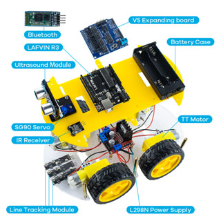 LAFVIN Smart Robot Car Kit Compatible With Arduino Include Uno R3 Ultrasonic Sensor Bluetooth ...