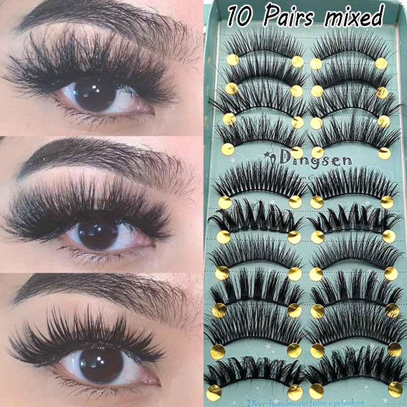 10Pairs 3D Faux Mink Hair False Eyelashes Fluffy Wispy Multilayer ...