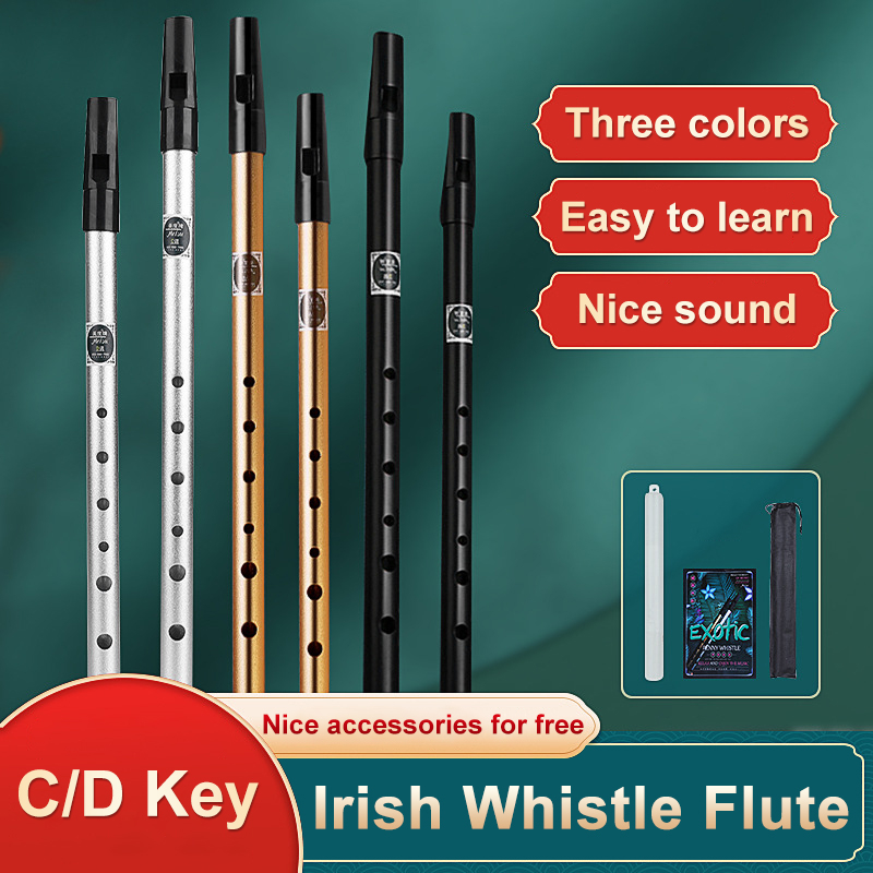 Irish Whistle Flute C/D Key Ireland Flute Aluminum Alloy Whistle 6 Hole ...