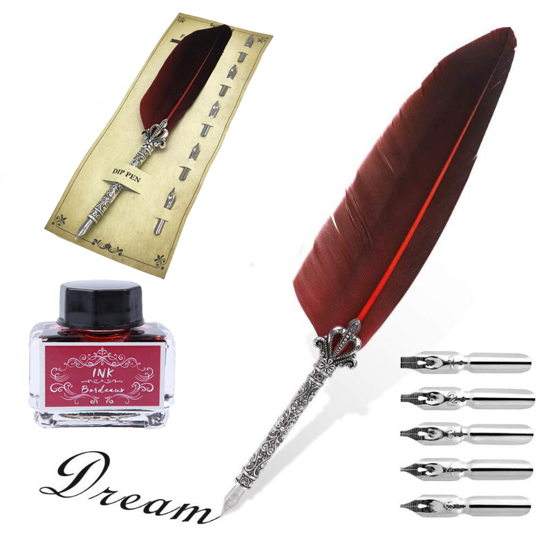 Feather Quill Pen Retro Feather Pen Premium Metal Nibbed Pen Writing ...