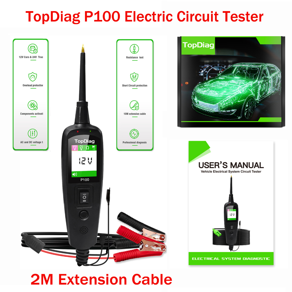 Topdiag P100 Circuit Tester (with 2M Extended Cable) Car P100 0V-70V ...