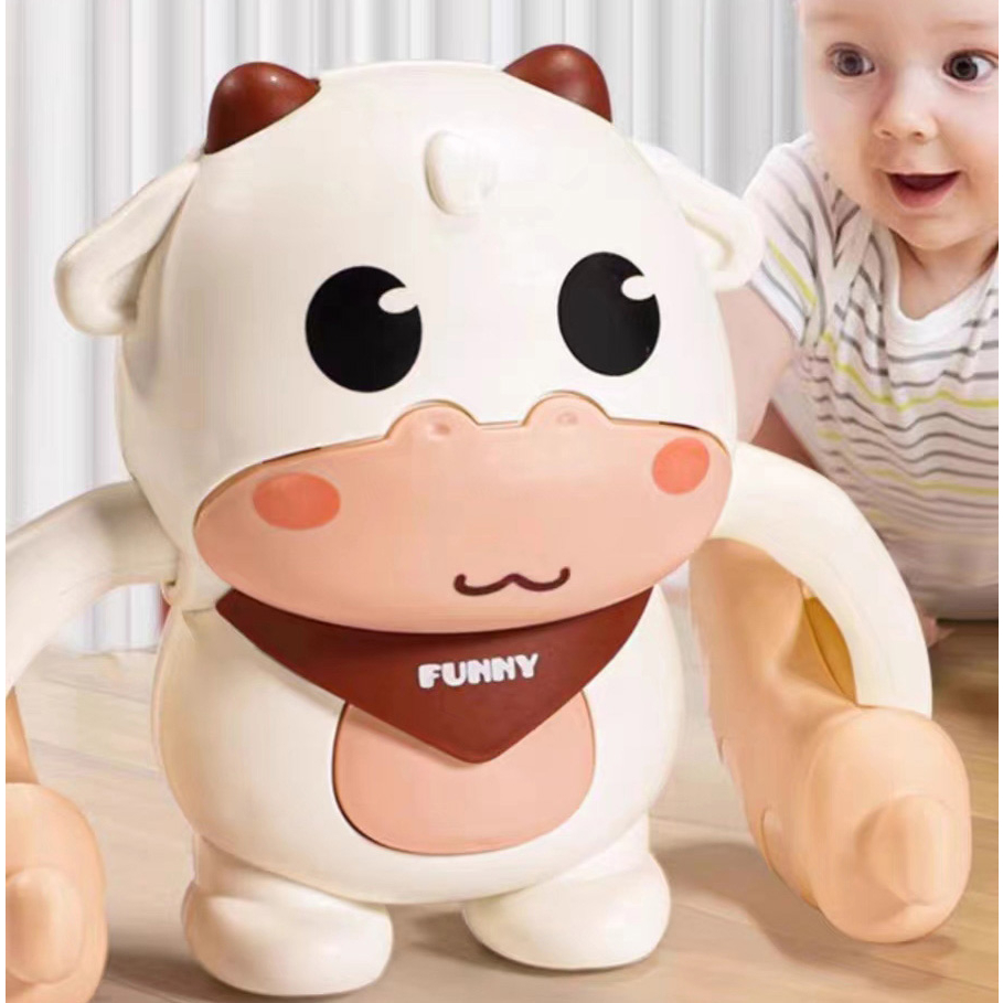 Electric Toy Rolling Tumbling Cow Baby Toys Sensory Control | Shopee ...