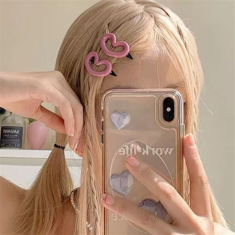 Pink Love Heart Hair Clip Girls Side Clip Cute Frog Buckle Bangs Clip ...