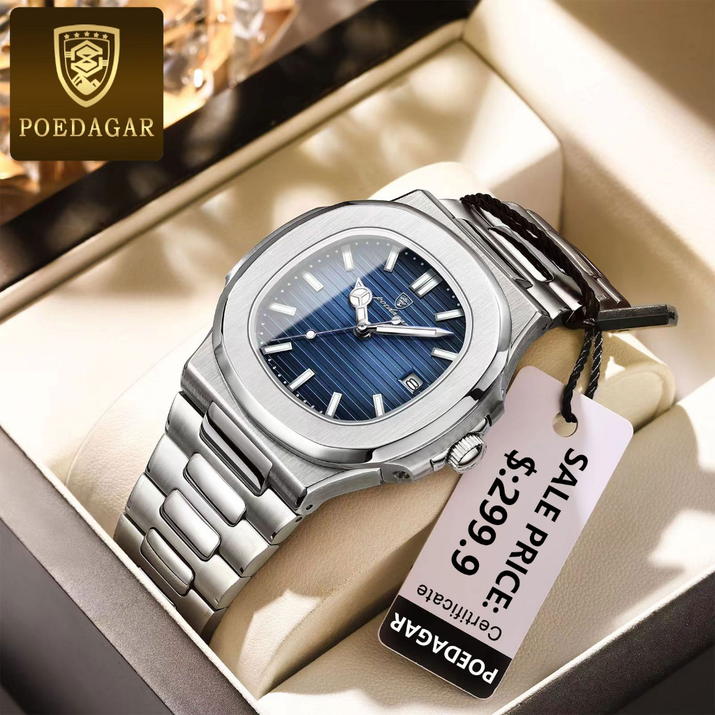 POEDAGAR Watch For Men Waterproof Original Relo Silver Stainless Steel ...