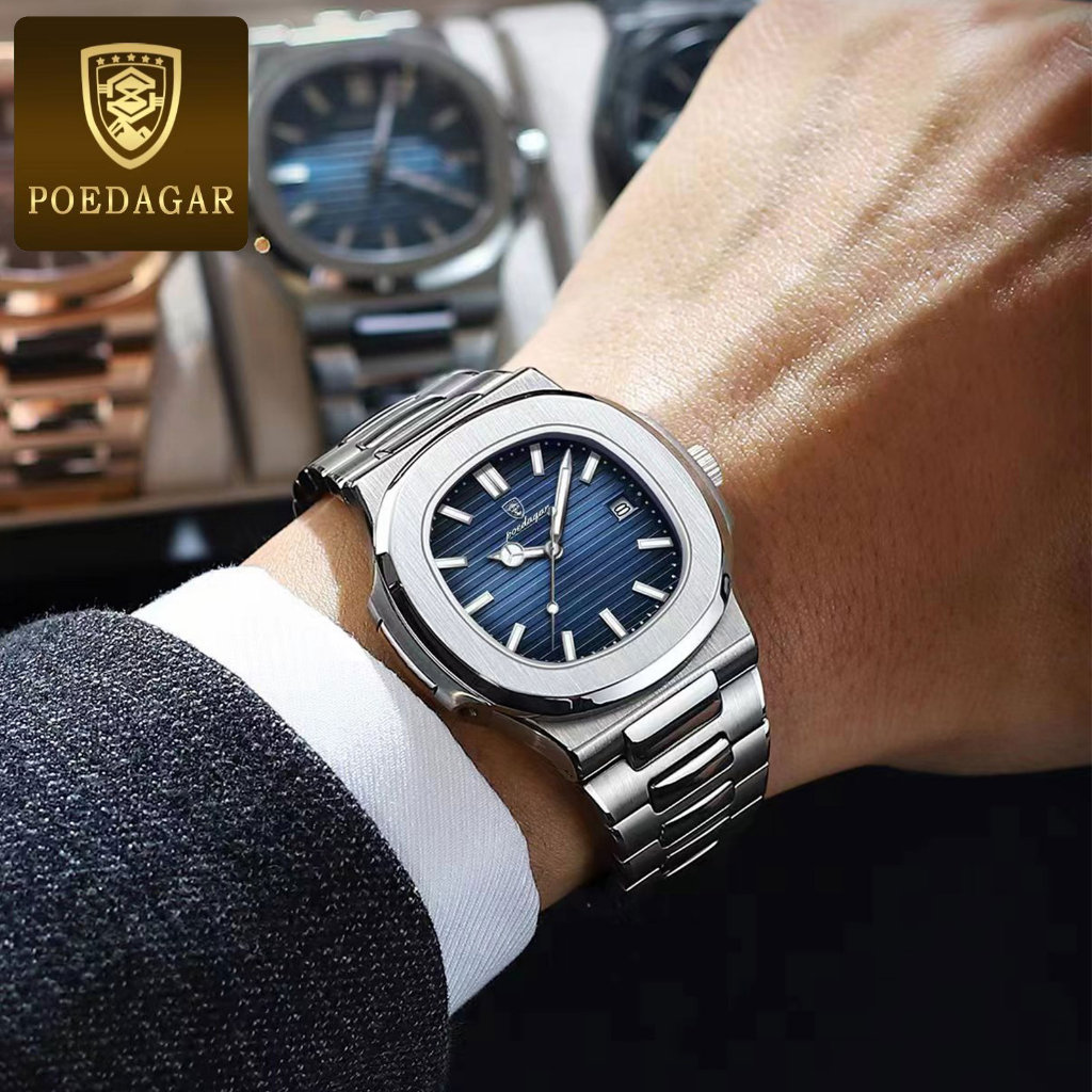 POEDAGAR Watch For Men Waterproof Original Relo Silver Stainless Steel ...