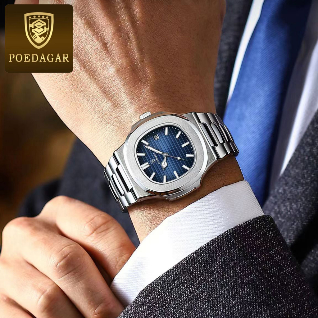 POEDAGAR Watch For Men Waterproof Original Relo Silver Stainless Steel ...