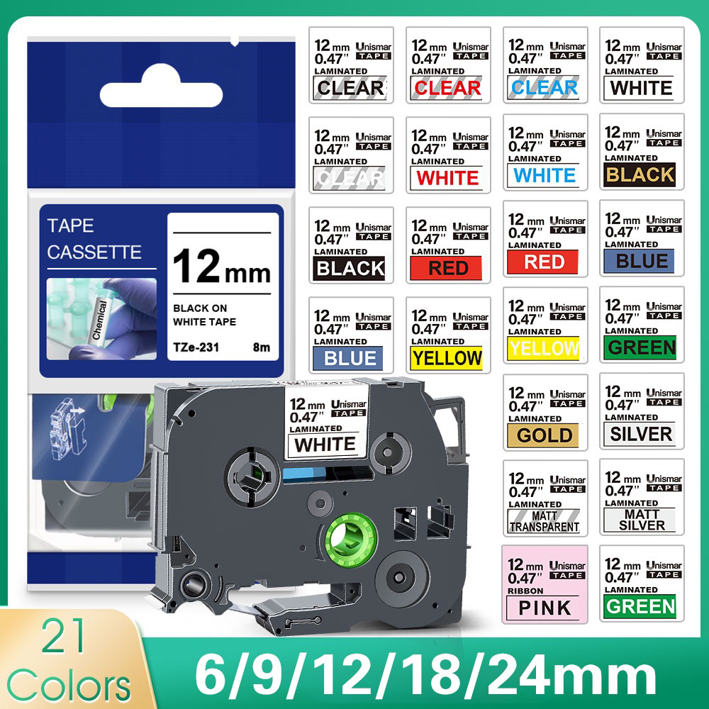 Compatible Brother TZe Tape 6/9/12/18/24mm TZe231 TZe221 TZe631 for ...