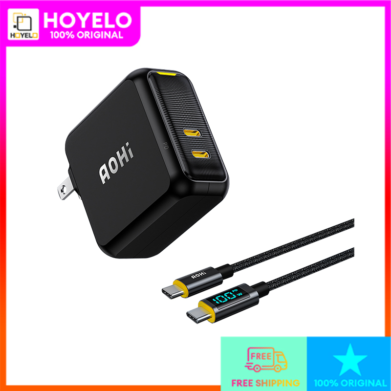 AOHI MAGCUBE 100W GAN+ FOLDABLE FAST CHARGER SET WITH LED CABLE | Shopee Philippines
