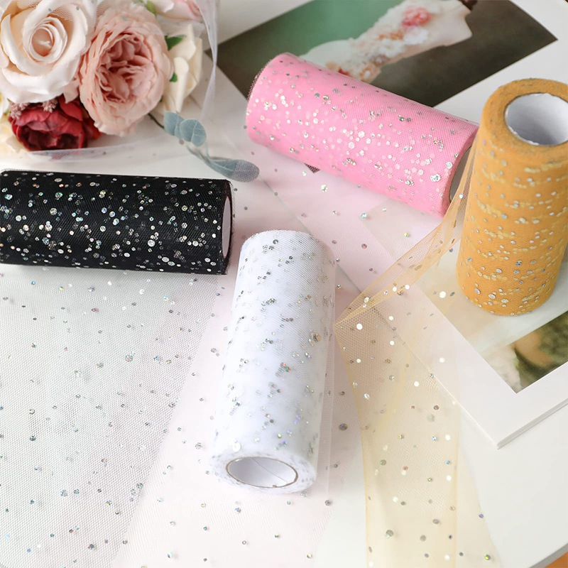 915x15cm Crystal Organza Glitter Tulle Rolls Sequin Tulle Netting ...