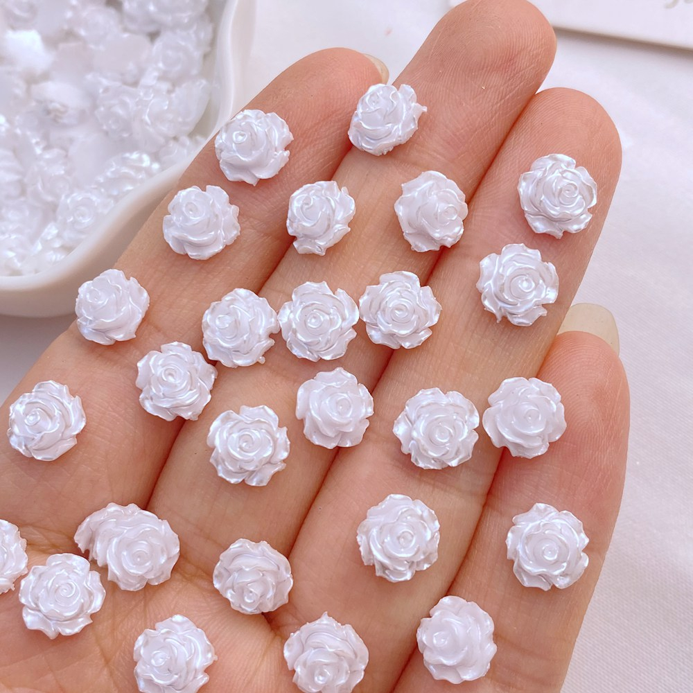 100 Pieces Mini Resin Flower Shiny Small Statue Flat Back Craft Convex ...
