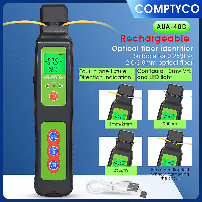 rechargeable COMPTYCO AUA-40D fiber optic identifier with 10mw visual fault locator and LED ...