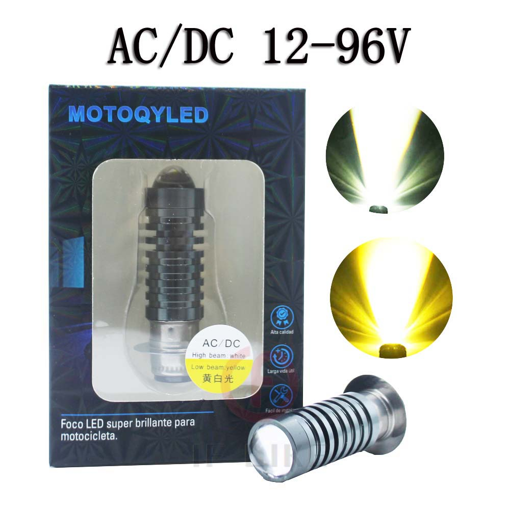 AC/DC 12-80V Universal Dual color Moto Headlight Bulbs P15D H6 PX15D M5 ...