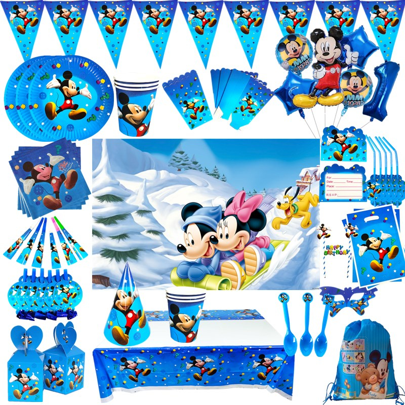 Blue Mickey Mouse Theme Party Supplies Girl's Birthday Background ...
