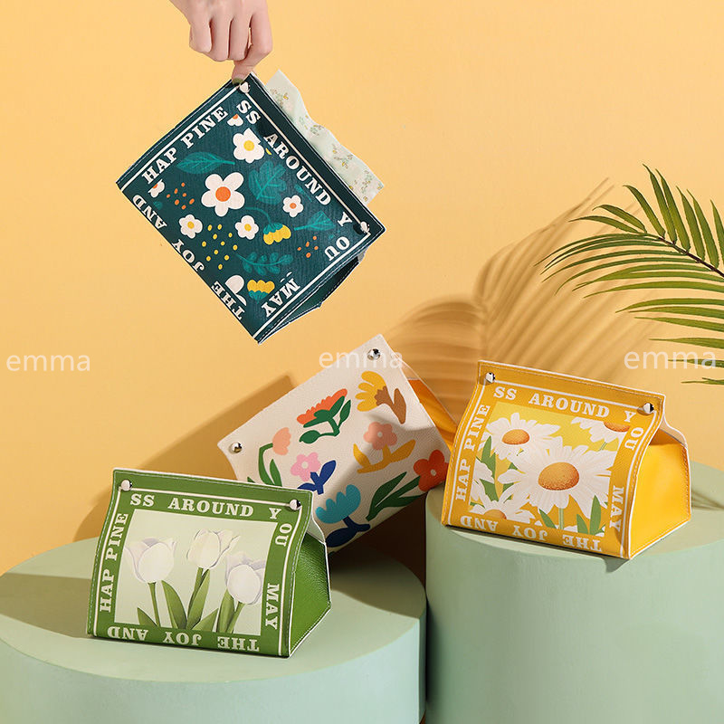 Flower Pattern Leather Tissue Box Living Room Home Dining Napkin ...