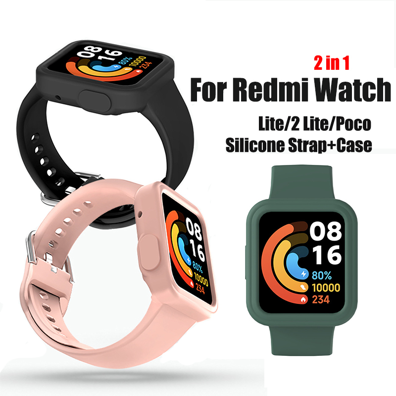 For Xiaomi Mi Watch Lite/2 lite Silicone Strap with Case 2 in 1 Wristband for Redmi Watch 2/Poco ...