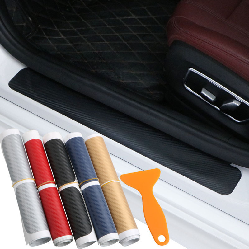 4pcs Black Car Door Sill Plate Protector 3D Carbon Fiber Look Car ...