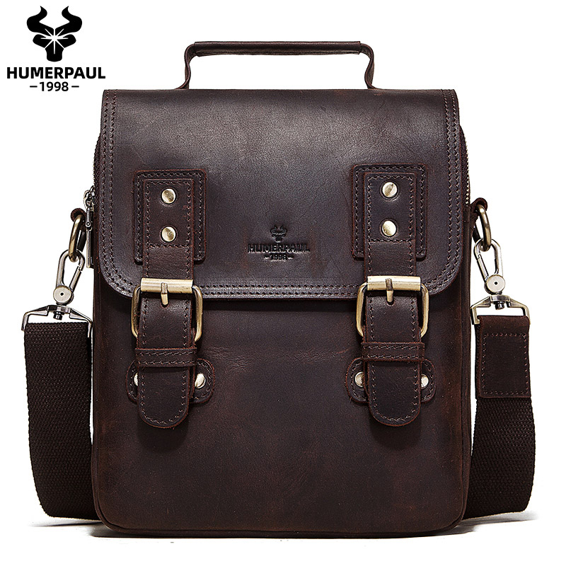Casual Men Messenger Bag Crazy Horse Leather Crossbody Bags Multi ...
