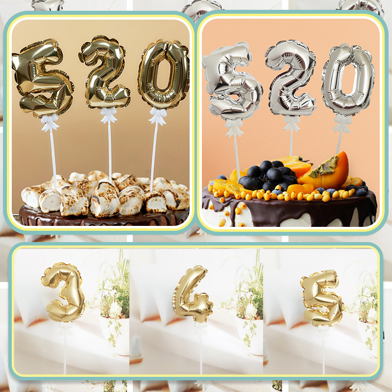 14cm Number Aluminum Balloon Cake Topper Automatic Inflation Balloon ...