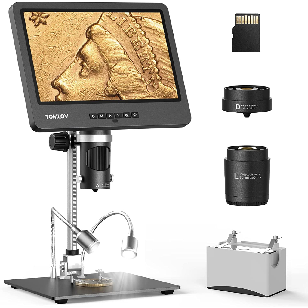 Triple Lens Digital Microscope,TOMLOV DM602 HDMI LCD Microscope,10.1 ...