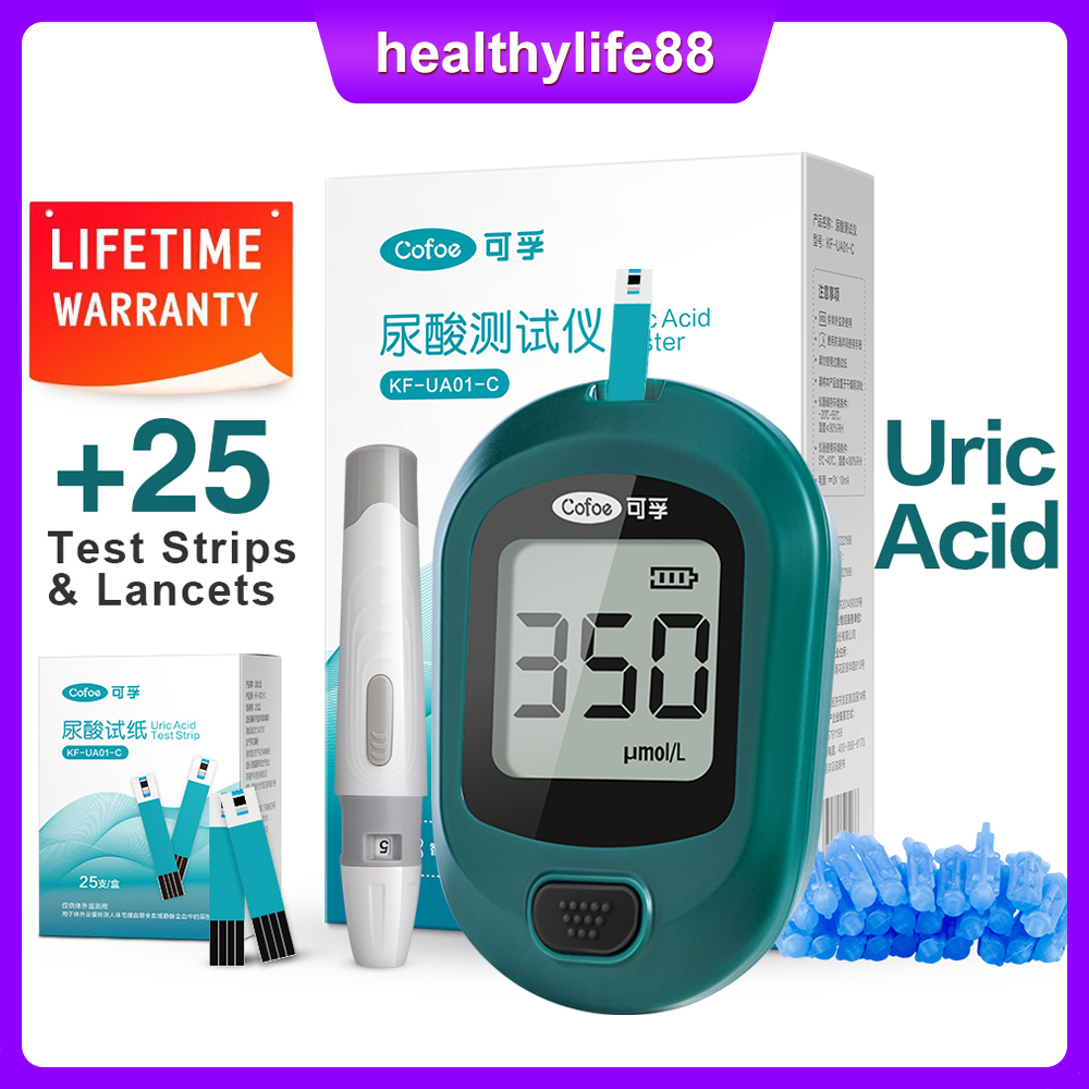 Cofoe Uric Acid Meter Test Kit with 25pcs Test Strips and Lancets ...