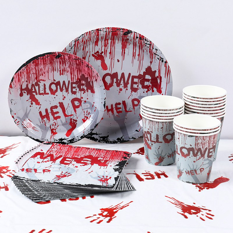 Bloody Themed Halloween Party Tableware Set Scary Bloody Hand Print ...