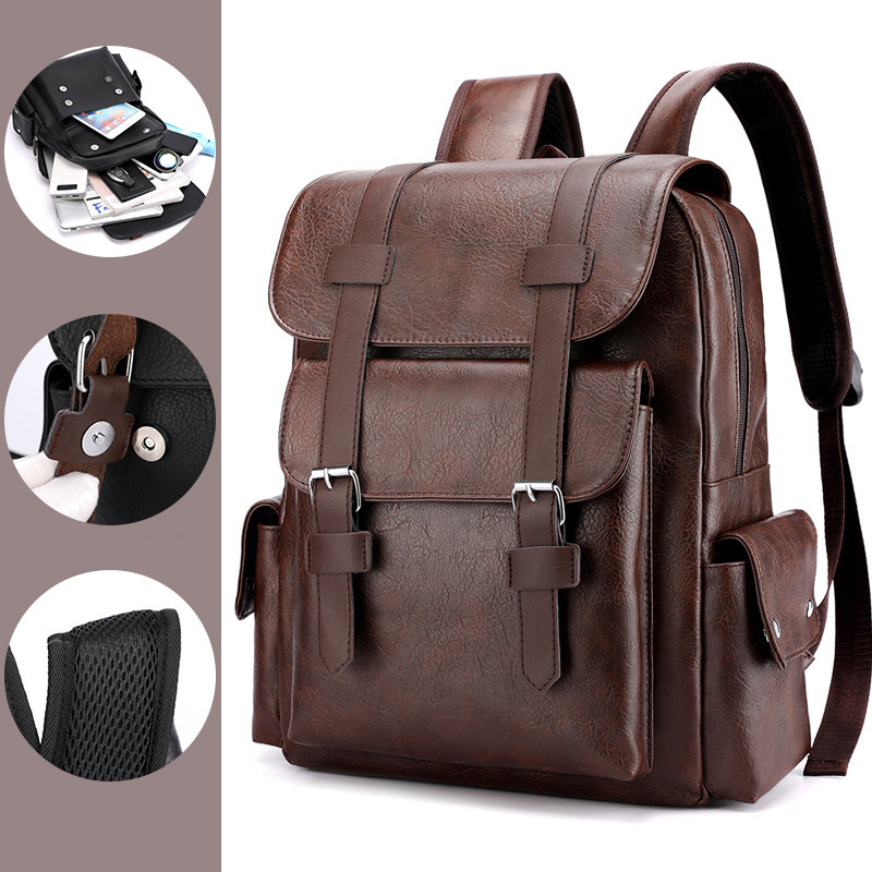 Korean Style PU Leather Backpack For Men Large Capacity Backpack ...