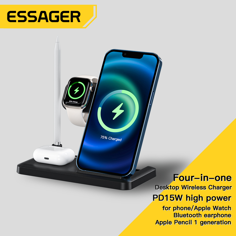 Essager Magnetic 4 In 1 Wireless Charger Stand Charging Station Dock ...