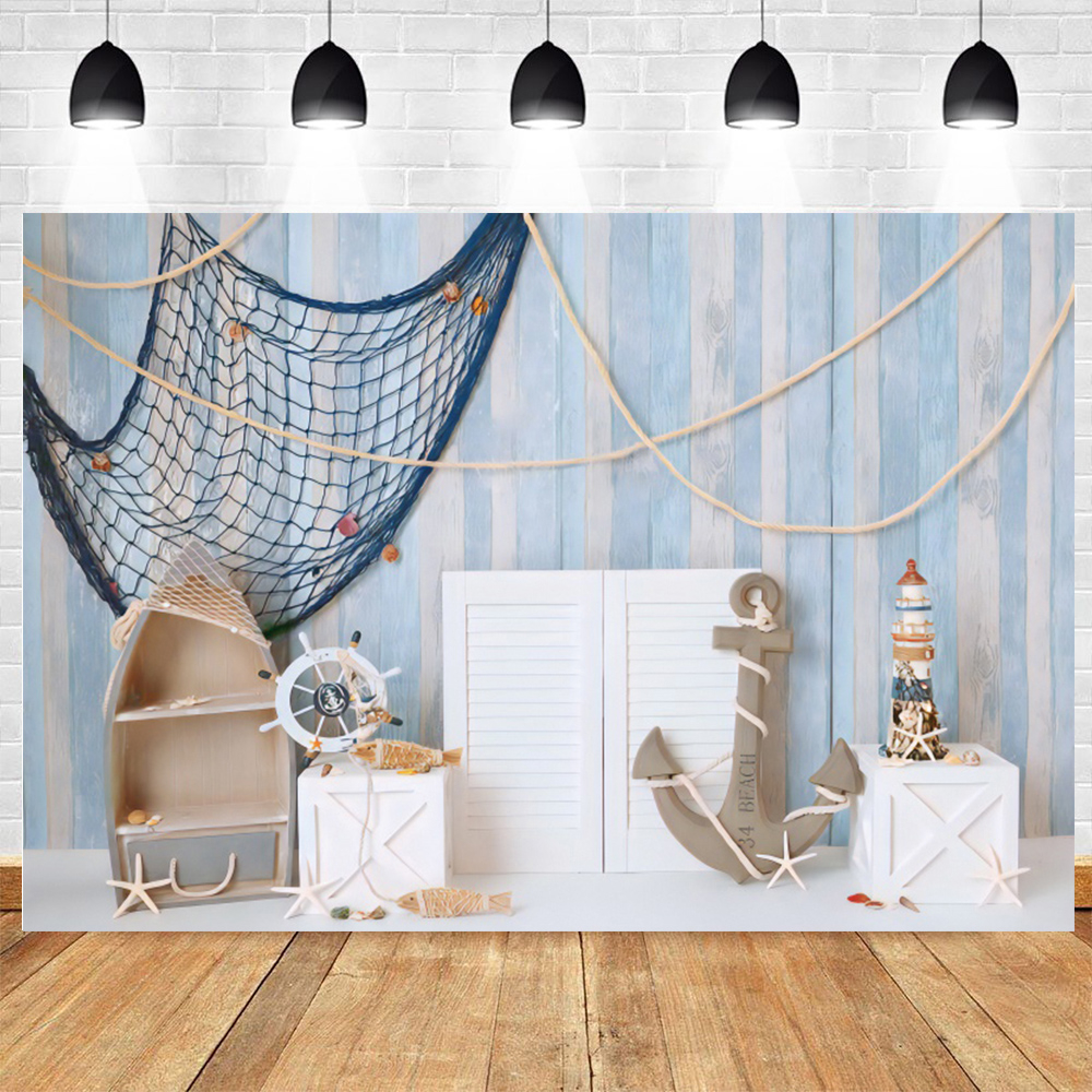 Sea Theme Nautical Rudder Starfish Backdrop Wooden Splint Board Sailor ...