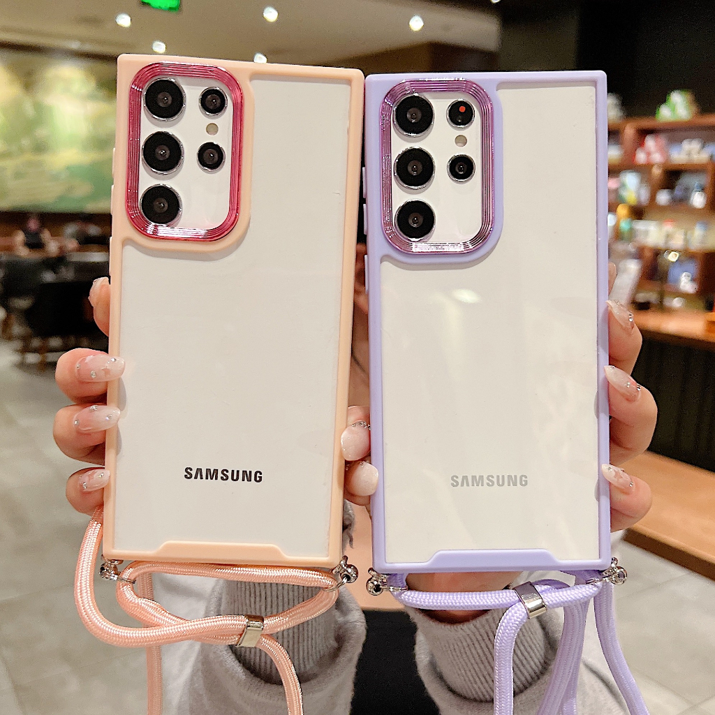 Fashion Lanyard Case For Samsung Galaxy S24 S23 S22 Ultra S23 Plus S20 S21 FE A52 A53 Plating ...