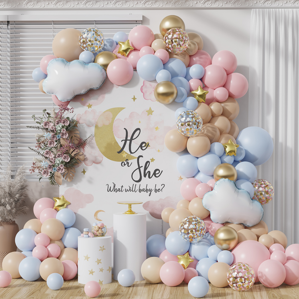 96pcs/set Pink Blue White Cloud Balloon Chain Boys Girls Birthday ...