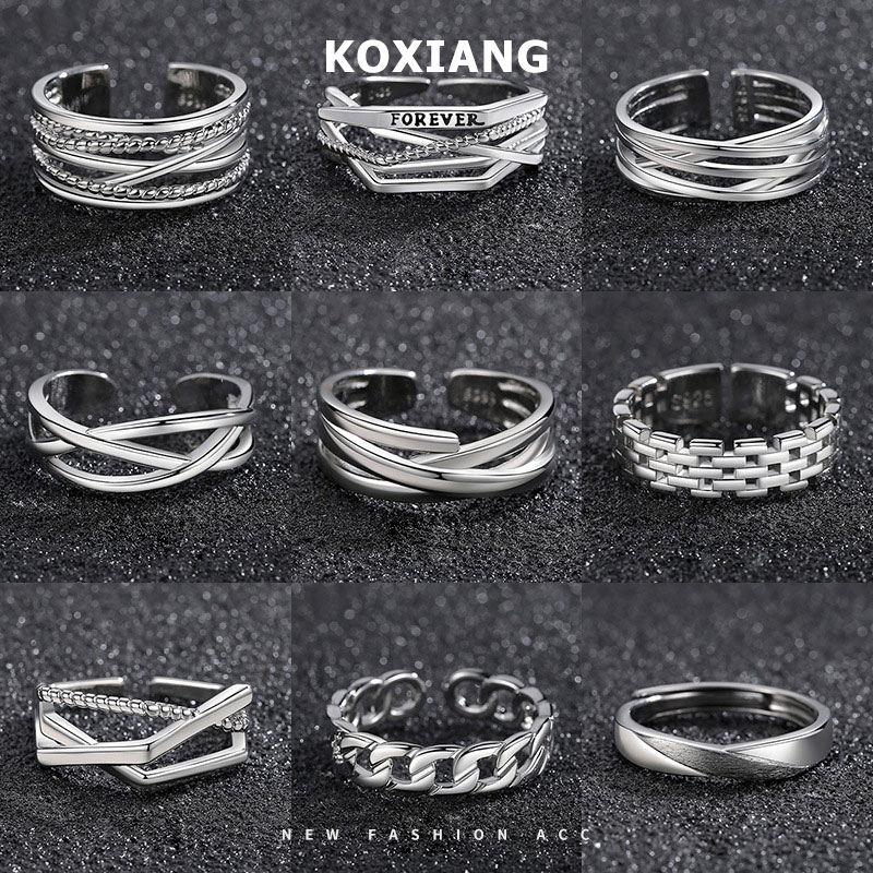 Vintage Retro Stacked Line Ring Personality 925 Silver Ring Advanced ...