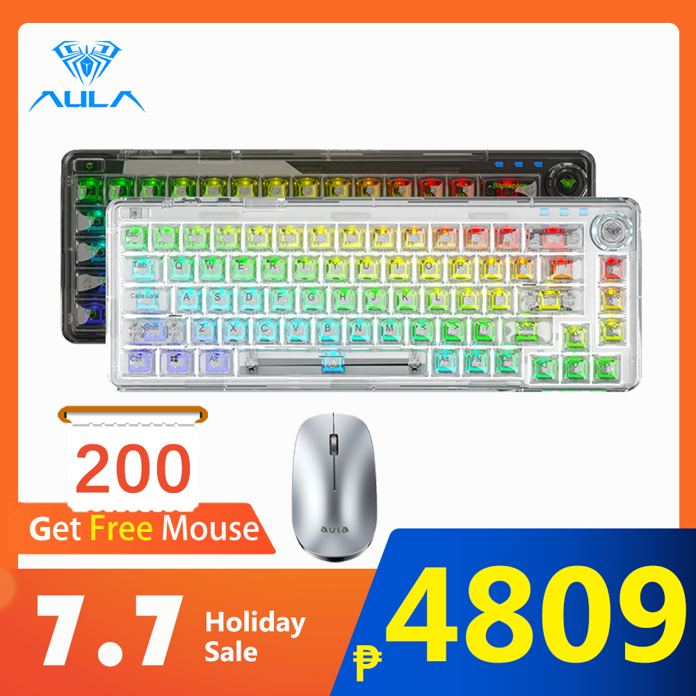 AULA F68 68 Key Mechanical Keyboard 2.4g Bluetooth Wired Transparent ...