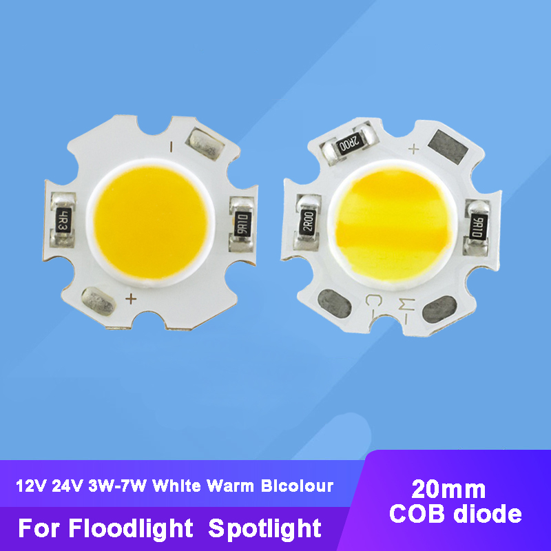 2pcs Input 12V 24V 3W 5W 7W Warm White Bicolour LED COB Light + Star ...