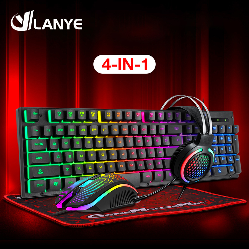 LANYE T-wolf TF400 Wired Keyboard Mouse Gaming Set 4-in-1 RGB LED Light ...