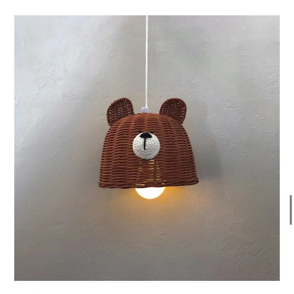 INS Bear Shape Lamp Shade Rattan Lampshade Cover Bear Dust-proof ...