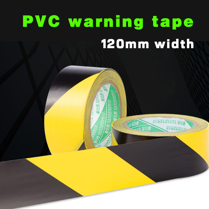 PVC warning tape width 120 mm (33 m/roll) black and yellow zebra line ...