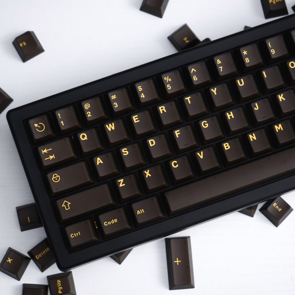 Translucency Black-Gold Keycaps ABS Double-shot Cherry Profile Keycaps ...