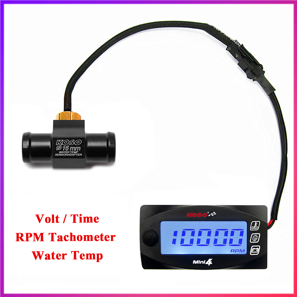 4 IN 1 RPM Meter Motorcycle KOSO Mini 4 Tachometer Water Temperature ...