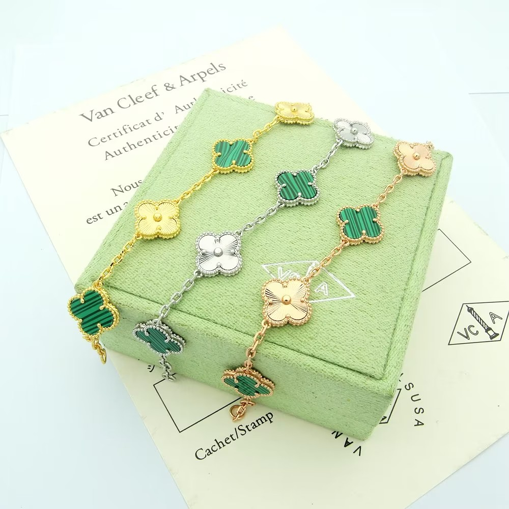 [Fashion brand] 2023 classic Four-leaf clover Malachite five flower bracelet diamond buckle With ...