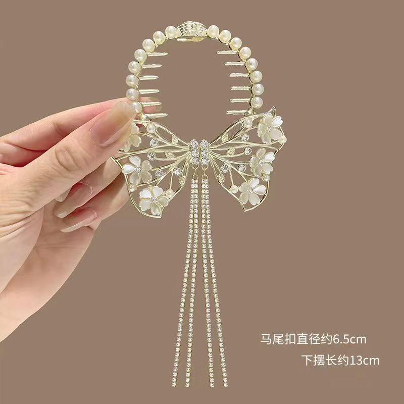 Pearl Butterfly Flower Tassel Hair Bun Buckle Hairpin Back Brain Spoon ...