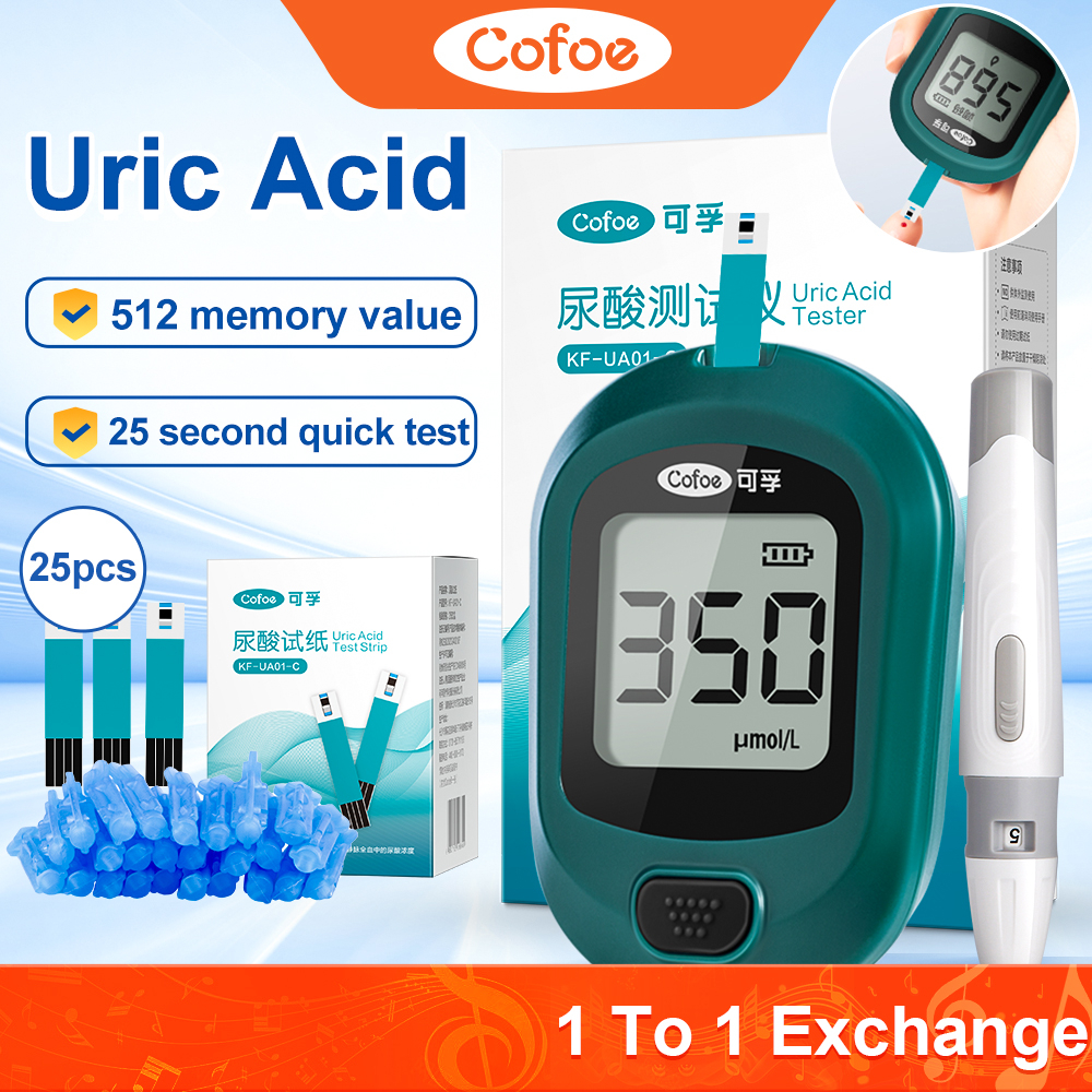 Cofoe Uric Acid Testing Meter Kit Gout Tester with 25pcs Test Strips ...