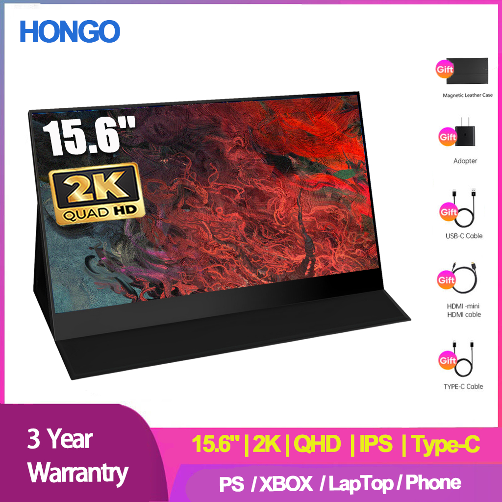 HONGO 15.6inch 2K Resolution Portable Monitor 100%sRGB UBS Type-c HDMI ...