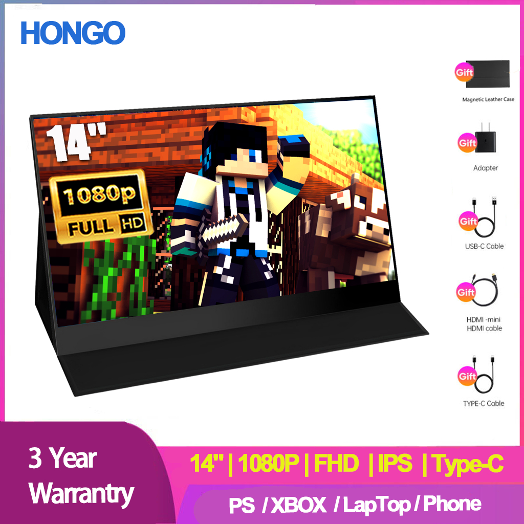 HONGO 14inch 1080P Resolution Portable Monitor IPS 100%sRGB UBS Type-c ...