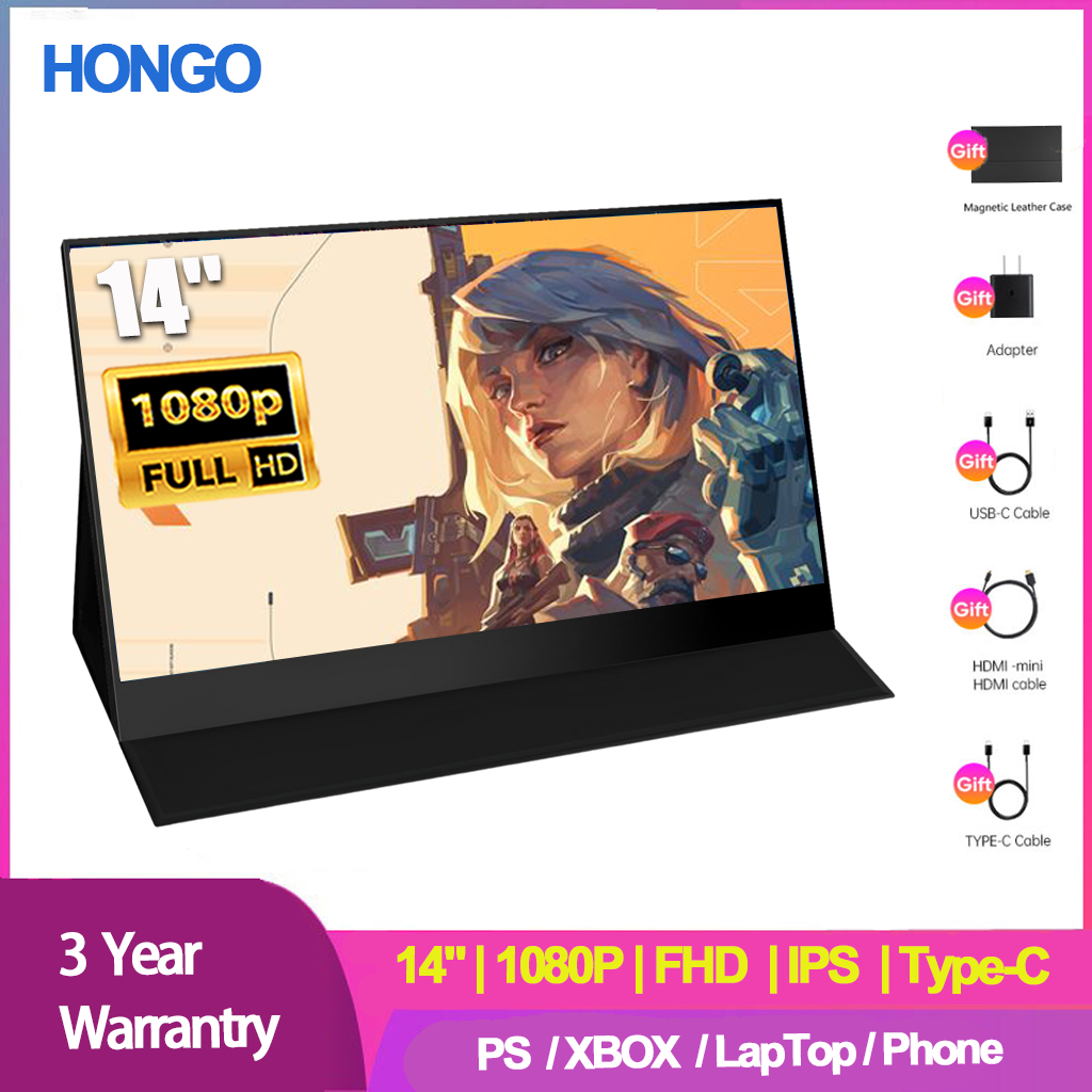 HONGO 14inch 1080P Resolution Portable Monitor IPS 100%sRGB UBS Type-c ...
