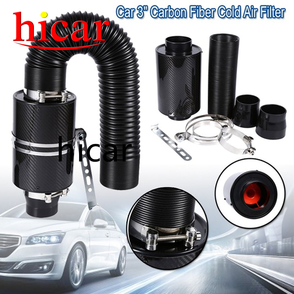 Carbon Fiber Cold Feed Induction Intake pipe System Kit 76MM 3 INCH Car ...