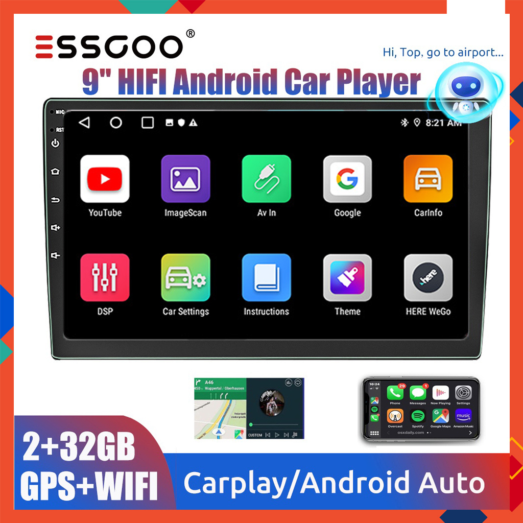 ESSGOO 9 Inches Car MP5 Player with Carplay Android Auto 2 Din HIFI Radio Multimedia MP5 Player ...