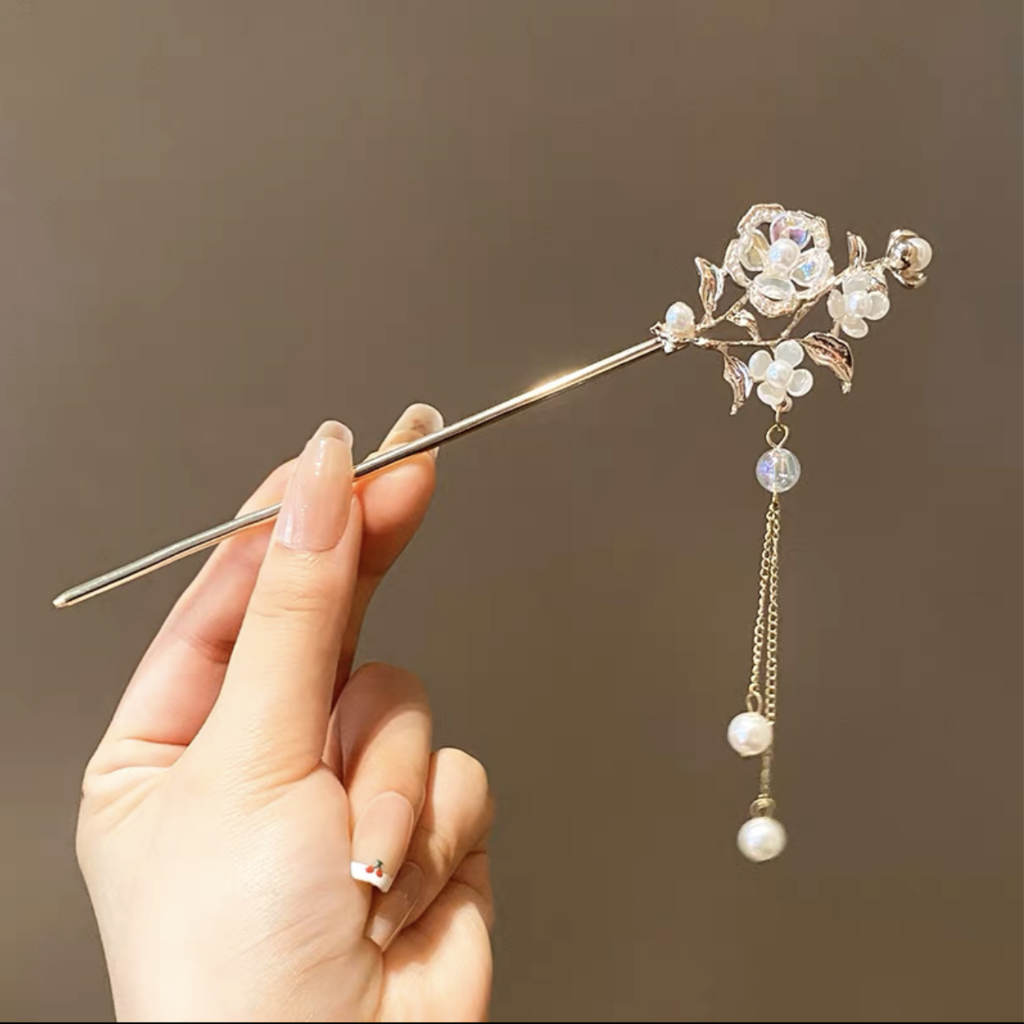 Korean Hairpin Ancient Rhyme Peach Blossom Tassel Hairpin Hairpin Hair ...