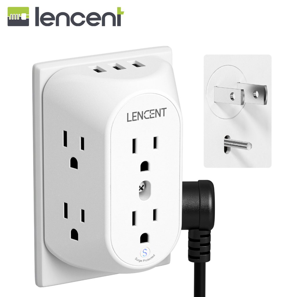 LENCENT 2 Prong Power Strip with 3 USB, 3 to 2 Prong Grounding Outlet ...