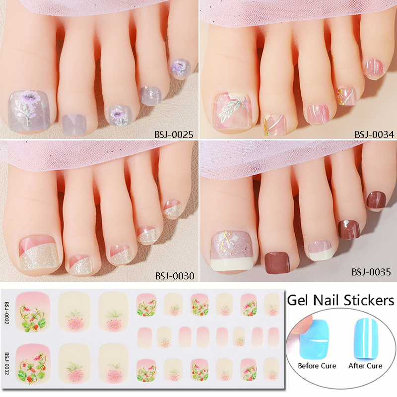 26Pcs Summer Semi-cured Gel Nail Stickers Korea Flower Phototherapy Gel ...