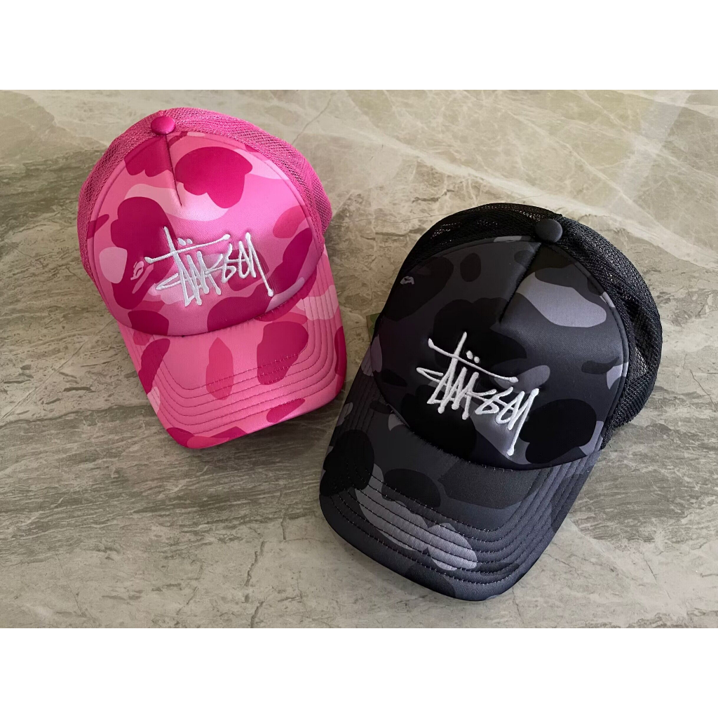 Stu x Bape joint cooperative hat Trucker Hat letter logo embroidered ...